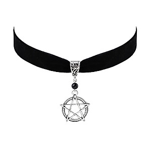 Sacina Gothic Pentagram Choker Necklace, Zinc Alloy Pentagram Pendant, Goth Jewelry Gift for Women, Christmas Gift for Women (Black pentagram choker)