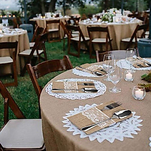 Awtlife 60 Packs Xmas Burlap Lace Utensil Holders Silverware Cutlery Pouch Knifes Forks Bag for Vintage Wedding