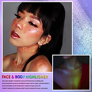 La Catrina Newest Glitter Eyeshadow, DE'LANCI Multichrome Eyeshadow Shimmer Powder, Intense Metallic Color Shift Chameleon Palette, Holographic Sparkle Rainbow Highlighter Eye Makeup (1.5 g)