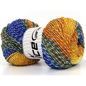 Lot of 4 x 100gr Skeins Ice Yarns Magic COTTONAC (30% Cotton) Yarn Blue Shades Yellow Shades Khaki Gold