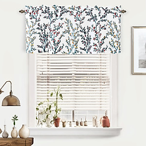 DriftAway Jasmine Watercolor Branch Botanical Thermal Insulated Energy Saving Window Curtain Valance for Living Room Bedroom Kitchen 2 Layers 52 Inch by 18 Inch Plus 2 Inch Header Multi 1 Pack