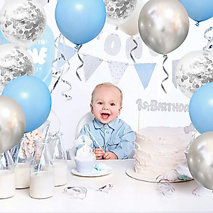 Blue White Silver Confetti Balloons, 50pcs 12 Inches Latex Party Balloons Helium Balloons for Birthday Bridal Shower Graduation Wedding Decorations