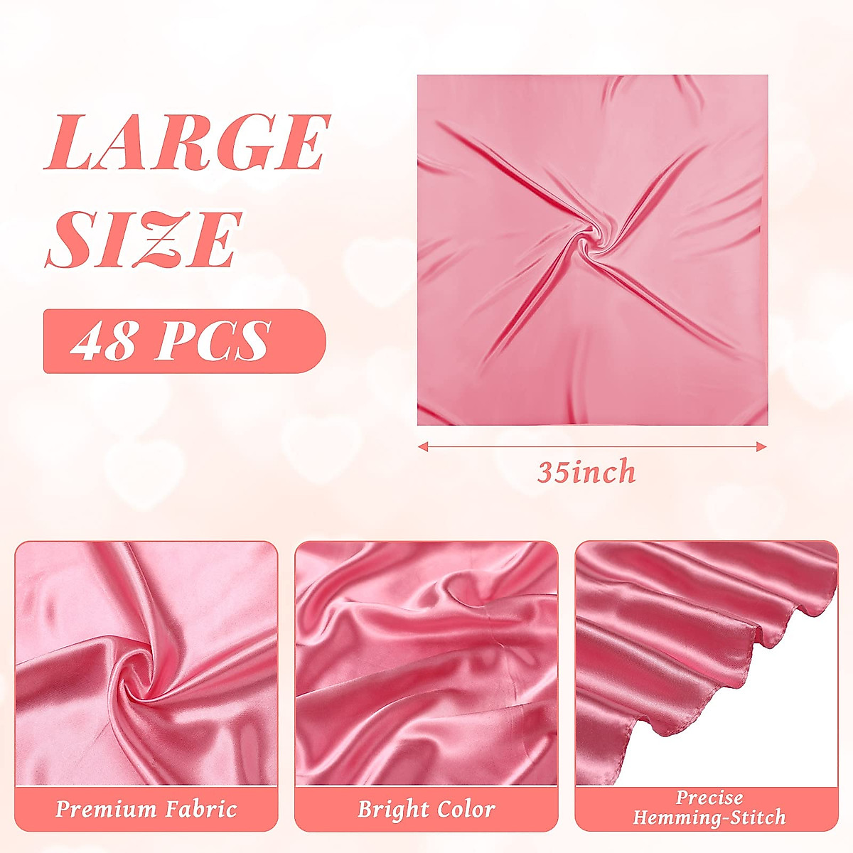 Sureio 48 Pcs 35 Inch Satin Head Scarves Bulk for Women Silk Like Neck Scarf Large Fashion Satin Scarf Bandanas for Hair Wrapping and Sleeping at Night, 48 Colors