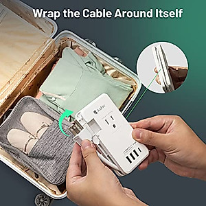 AcoFeu Travel Power Strip with PD USB Port, Portable Power Strip with 1 30W USB C Port 3 USB A Ports and 2 outlets, Wrapped Around Cord for Cruise Travel Home Office