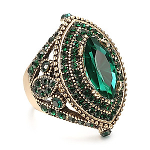 CKHAO Women Ring - Big Size Antique Gold Plated Turkish Style Green Gemstone Vintage Girls Ring Women Jewelry 0769GREEN (7)