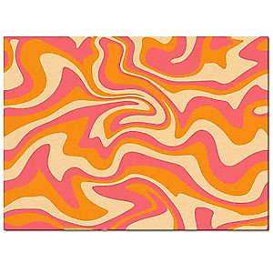 2' x 3' Area Rug, Orange Pink Non-Skid Rubber Backing Large Rectangle Rugs - Living Room Bedroom Home Office Modern Moire Geometric Abstract Art Indoor Floor Mat Carpets