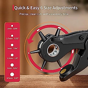 Revolving Punch Plier Kit, XOOL Leather Hole Punch Set for Belts, Watch Bands, Straps, Dog Collars, Saddles, Shoes, Fabric, DIY Home or Craft Projects, Heavy Duty Rotary Puncher, Multi Hole Sizes Make