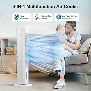 Windowless Portable Air Conditioner Ac Units with Remote, Evaporative humidifier Air Tower Cooling Fan, Small Indoor Outdoor Oscillating Swamp Cooler 7H Timer, Large White