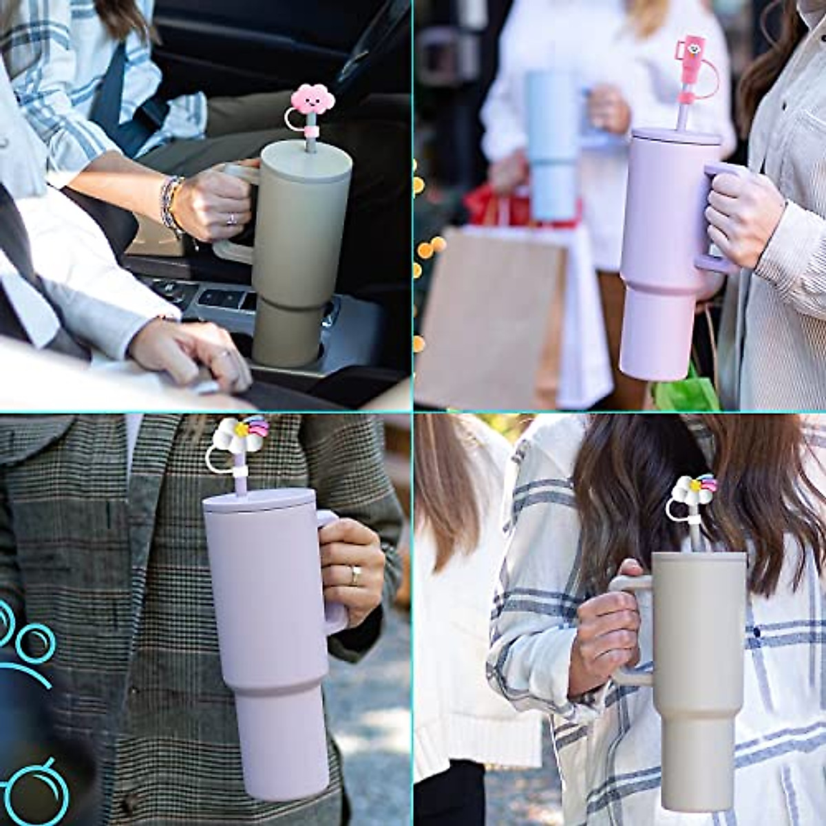 6Pack Straw Covers Compatible with Stanley 30&40 Oz Tumbler&Simple Modern 40 oz Trek Tumbler,Soft Silicone Straw Tip Toppers, Straw Protectors Cap, Reusable Drinking Straw Covers for 10mm Straws