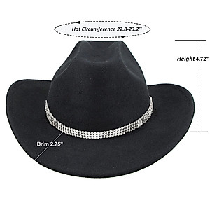 Women & Men Felt Western Cowboy Hat Classic Roll Up Brim Belt Buckle Cowgirl Fedoras (M-L)