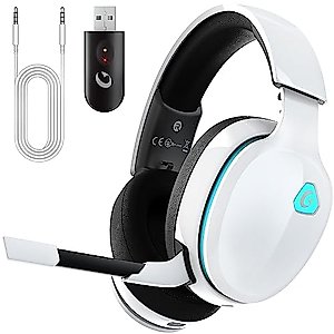 Gvyugke Wireless Gaming Headset 2.4GHz USB for PS5, PS4, PC, Switch, Mac, Bluetooth 5.2 Gaming Headphones with Detachable Microphone for Gamer, Surround Sound, 3.5mm Wired Jack for Xbox Series(White)