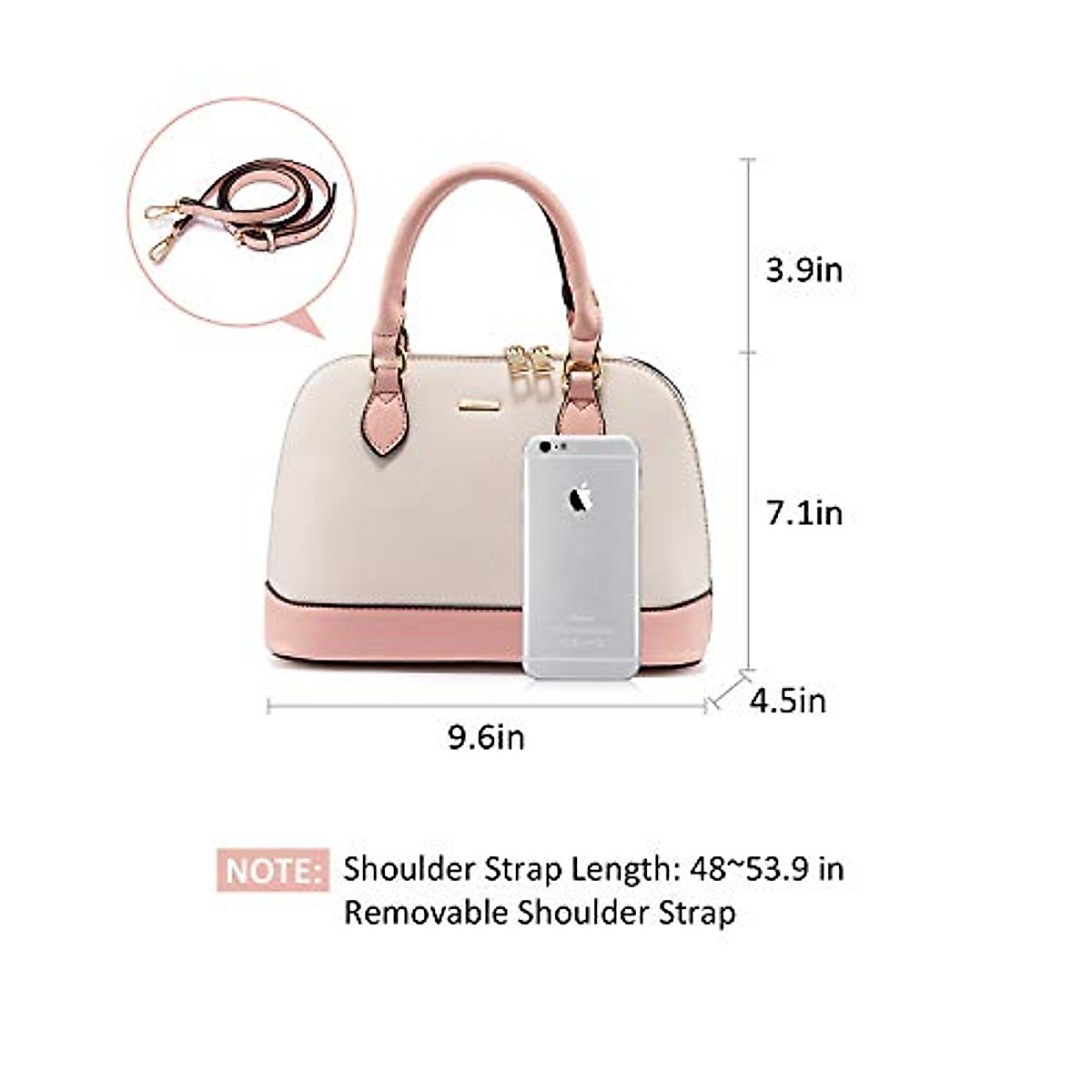 Small Crossbody Bags for Women Classic Double Zip Top Handle Dome Satchel Bag Shoulder Purse Pink&Beige