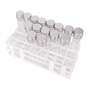15 Pack Test Tubes with Rack - Buytra 40ml Clear Plastic Test Tube Gumball Candy Tube with Caps 25x140mm - 24 Holes Detachable Test Tube Rack Holder for 25mm Tubes