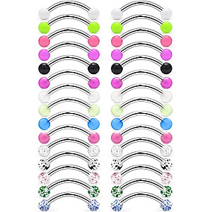 SCERRING 14G Stainless Steel Curved Barbell Snake Eyes Tongue Ring Nipplerings Nipple Rings Piercing Jewelry Retainer Acrylic Balls 14mm 30PCS
