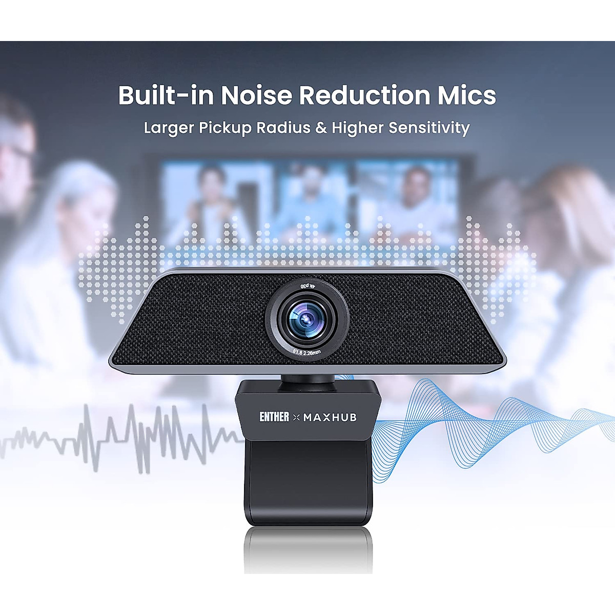 Enther & MAXHUB 4K Stream Webcam with Microphone,Autoframing,Ultra 4K HD Video Calling,Noise-Canceling mic,HD Auto Light Correction,Wide Field of View,Works with Microsoft Teams,Zoom,Google Voice