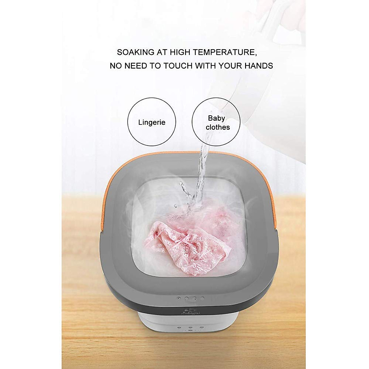 Portable Mini Folding Clothes Washing Machine, Bucket Automatic Home Travel Self-Driving Tour Underwear Foldable Washer, Pink