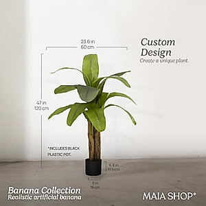 Maia Shop 4ft Artificial Banana Tree, Fake Plants for Home Decor, Natural Wood Trunk