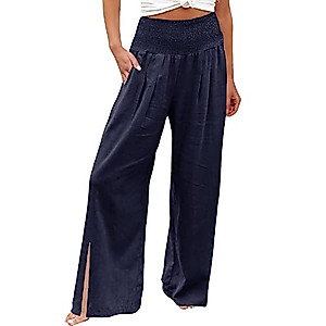 SHAOBGE Women's Casual Wide Leg Palazzo Pants High Waisted Smocked Lounge Trousers with Pockets