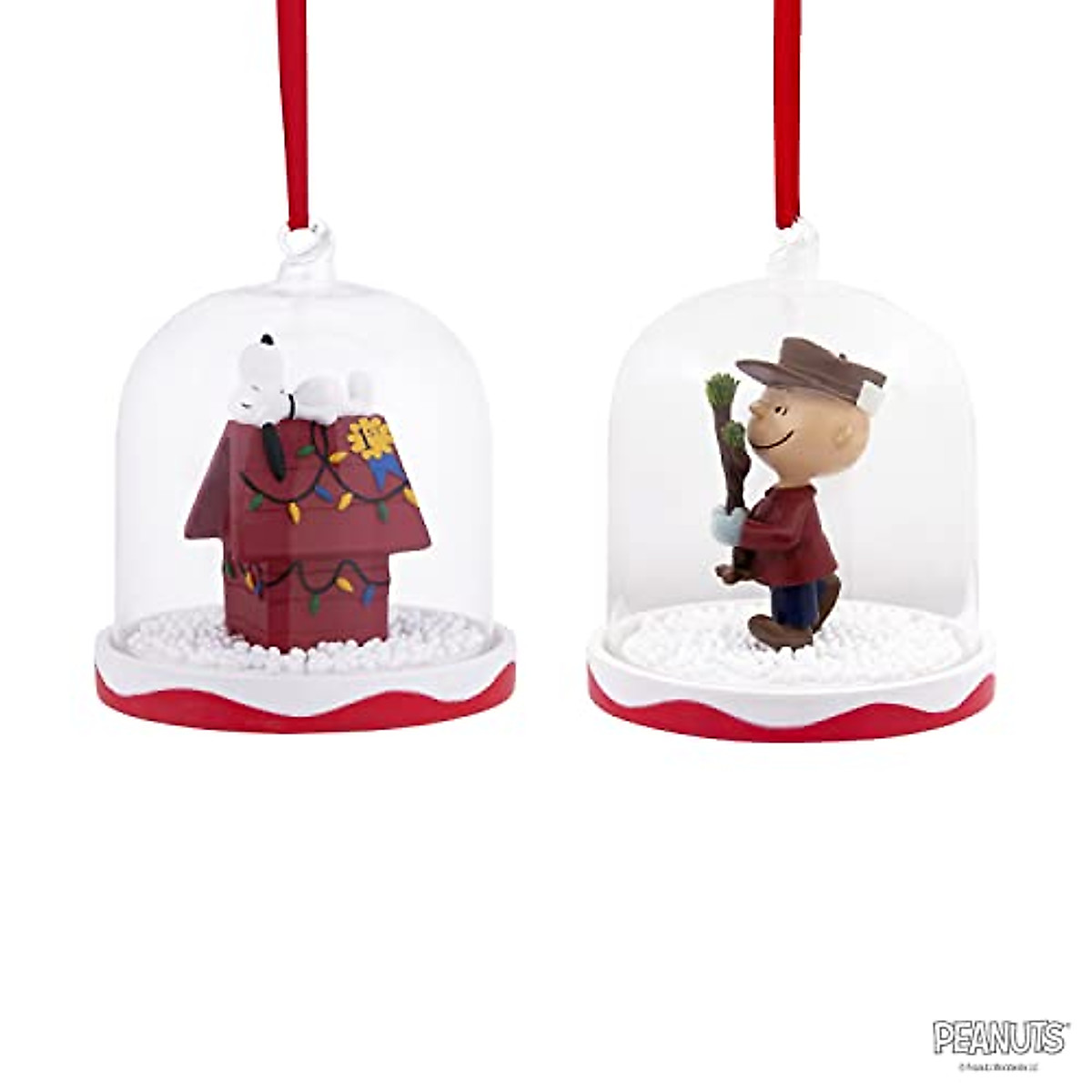 Hallmark Peanuts Charlie Brown and Snoopy Snow Globe Christmas Ornaments, Set of 2 (0003HCM1089)