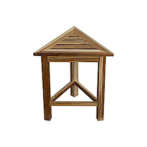 Fully Assembled EcoDecors Flexi Triangle Teak Shaving Shower Stool Bathroom Shelf Chair Caddy Use for Corner Bathroom Seat or Storage 14.5 Inch Radius