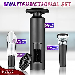 VinFlow5 Wine Opener 4-Piece Set (Manual Wine Bottle Corkscrew w/Vacuum Stopper, Pourer Spout & Foil Cutter)…