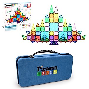 PicassoTiles 100 PC Magnetic Mini Tiles + Carry Case: STEAM Educational Playset for Kids Includes Travel Storage Organizer - Fun Learning, Construction, Engineering, and Sensory Development Gift Idea
