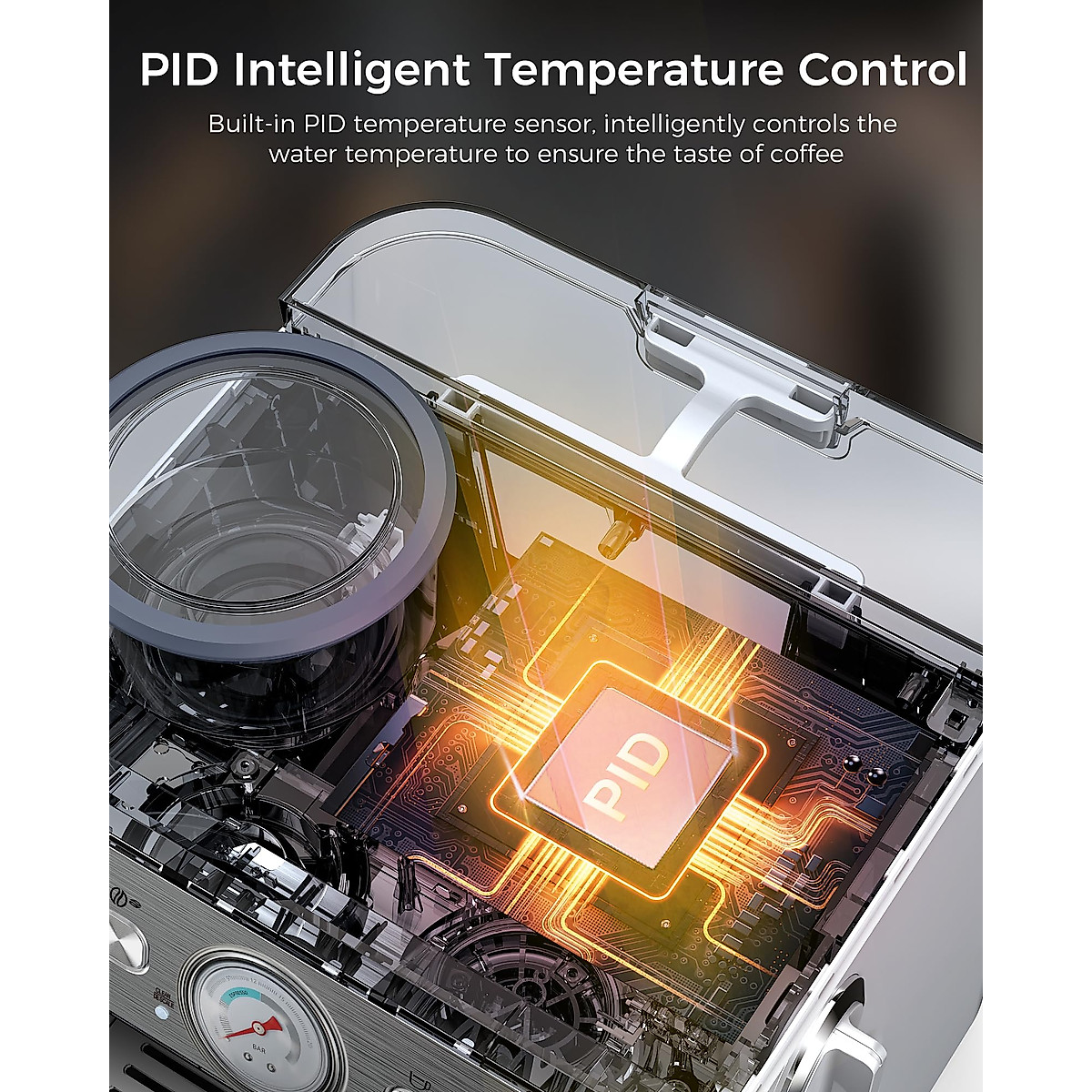 COWSAR Espresso Machine 15 Bar, Semi-Automatic Espresso Maker with Bean Grinder and Milk Frother Steam Wand, 75 Oz Removable Water Tank for Cappuccino, Latte, Stainless Steel