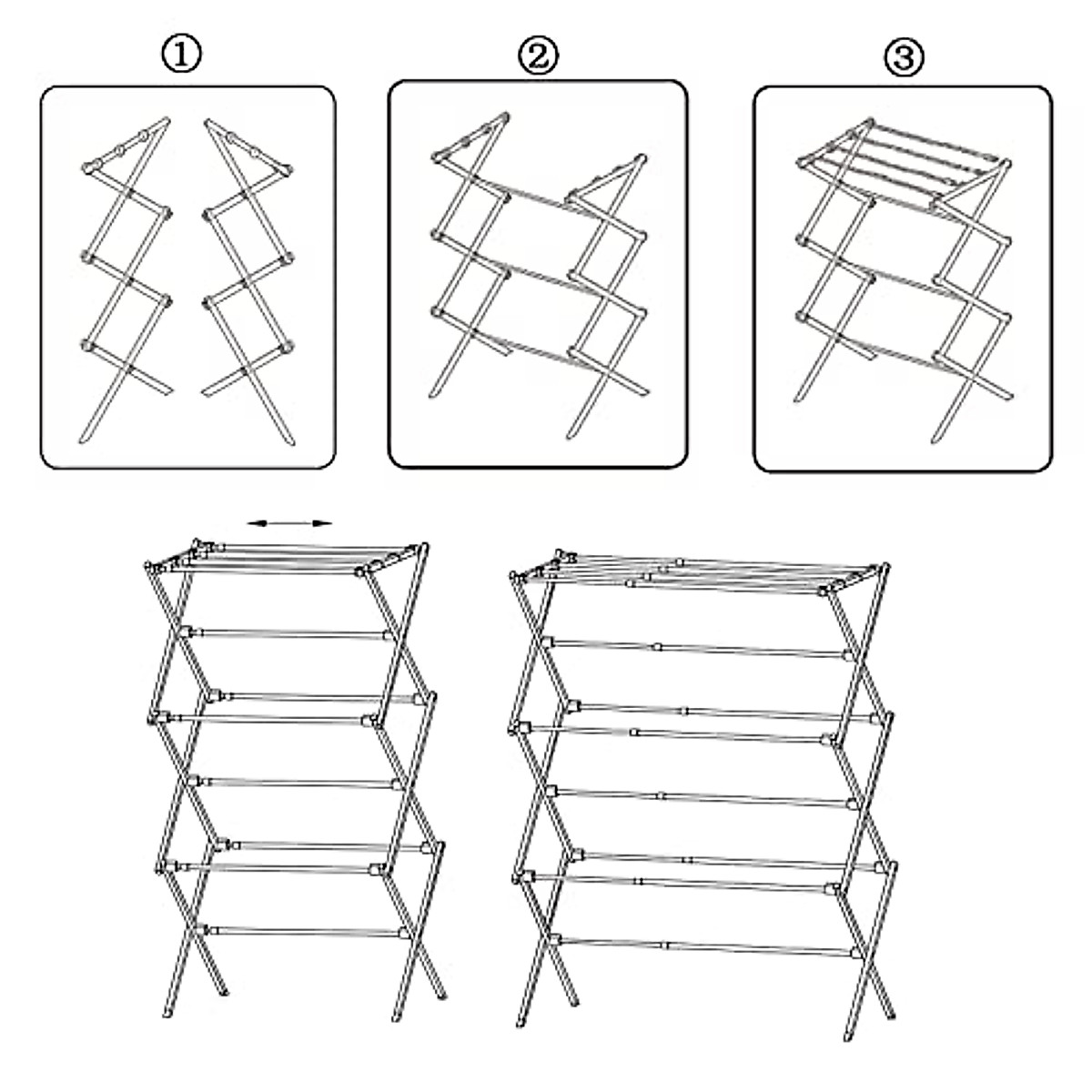 Clothes Drying Rack Folding Indoor 3-Tier Extendable Clothing Dryer Rack, Foldable Laundry Drying Racks, Accordion Collapsible Portable Laundry Racks for Drying Clothes