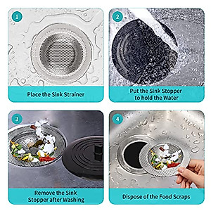 Ledorr 6PCS Kitchen Sink Strainer Sink Stopper, Universal Silicone Kitchen Sink Drain Strainer Cover Plug Stopper Kit, 4.5 Inch Stainless Steel Sink Filter Strainer, Food Catcher for Kitchen Sink