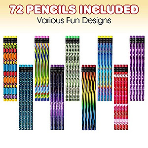 ArtCreativity 72 PC Pencil Assortment for Kids, Fun Assorted Number 2 Pencils, Bulk Wooden Writing Pencils with Durable Erasers, Teacher Supplies for Classroom, Student Reward, Stationery Party Favors
