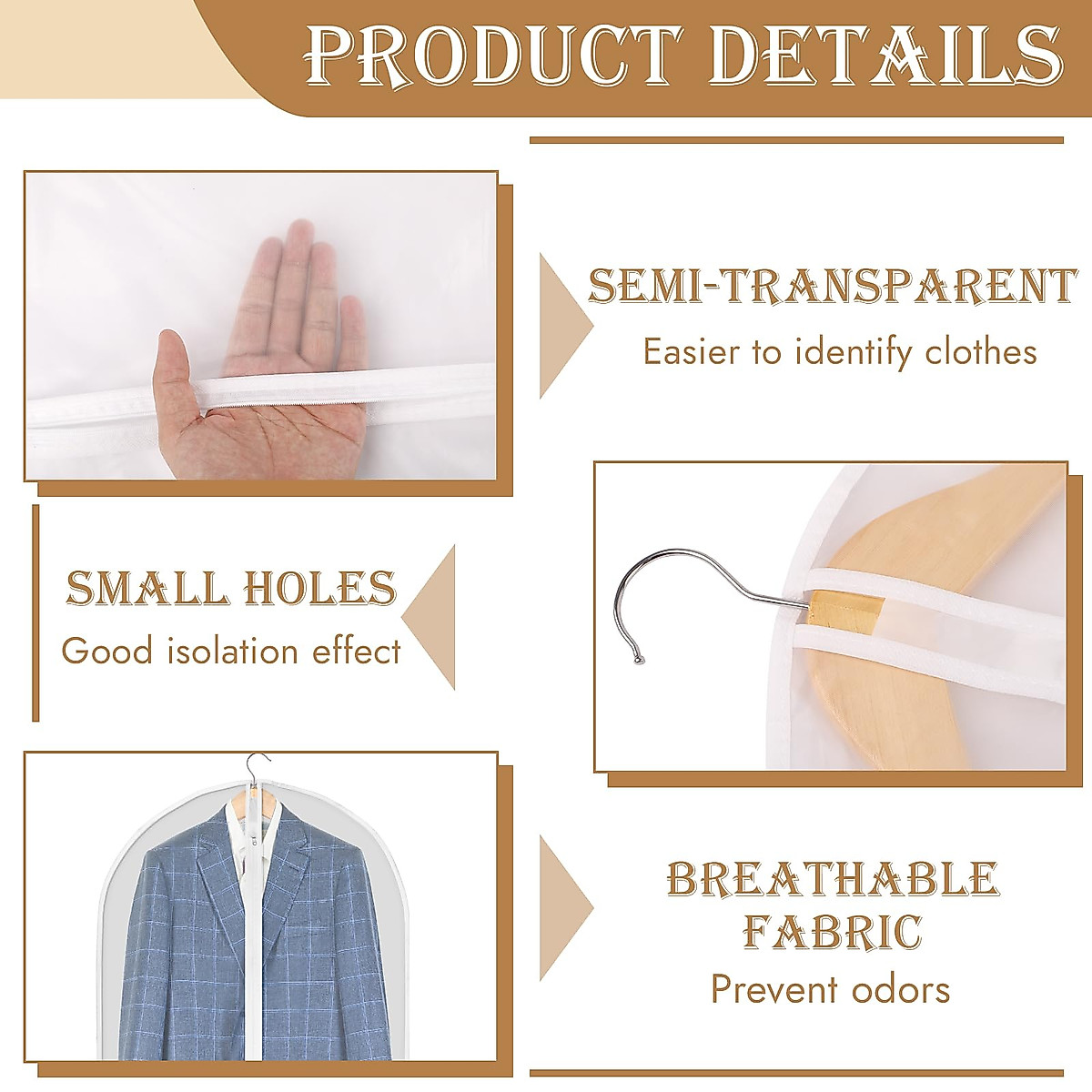 Garment Bags for Hanging Clothes, Garment Bags with Zipper, Garment Bags for Travel, Translucent Suit Bag for Hanging Clothes, Suits (23'' X 39'', 10 Pack)