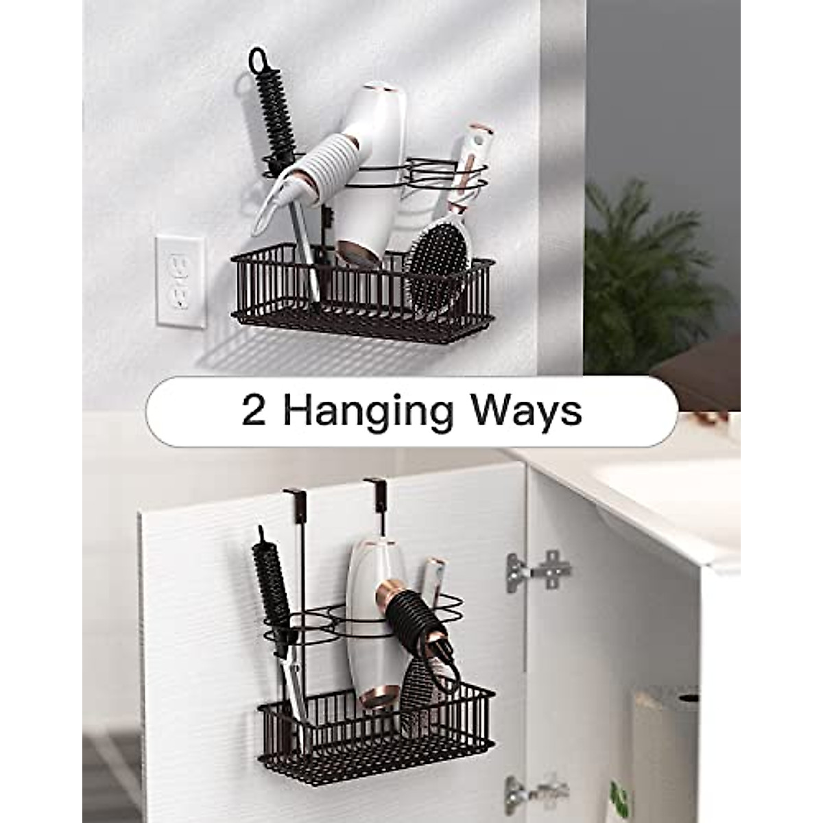 ULG Hair Dryer Holder, Hair Tools Organizer, 3 Adjustable Heights, Hair Care & Styling Tool Holder for Bathroom, Over Cabinet, Wall-Mounted, for Hair Dryer, Curling Wand, Hair Straightener, Bronze