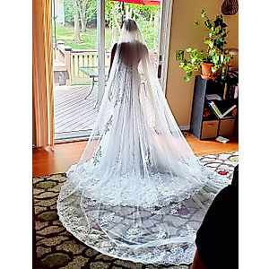 EllieHouse Cathedral 1 Tier Sequin Lace Wedding Bridal Veil White