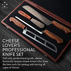 Formaticum Professional 4 Knife Set- Modern Cheese Knife Set w/Solid Walnut Ergonomic Handle, Stainless Steel Knives in a Wooden Box, Great Gift for Cheese Charcuterie Fan, Handmade in Italy