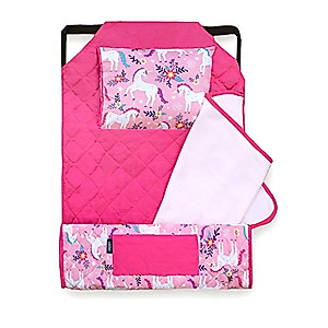 Wildkin Kids Modern Nap Mat with Reusable Pillow for Boys & Girls, Perfect for Elementary Sleeping Mat, Features Elastic Corner Straps, Soft Cotton Blend Materials Nap Mat for Kids (Magical Unicorns)