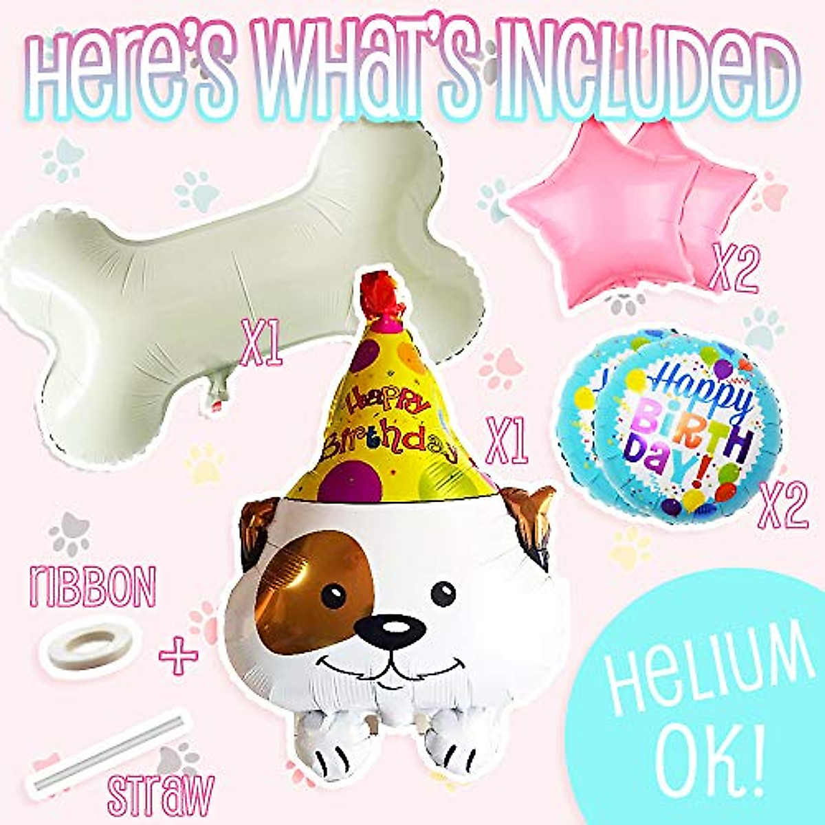 Dog Birthday Party Supplies Balloons | Perfect Puppy Bone Decorations for Lets Pawty, Woof, Birthday or Pet Adoption Parties | Mylar Foil Pet Themed Balloon Decor for Boy or Girl Dogs