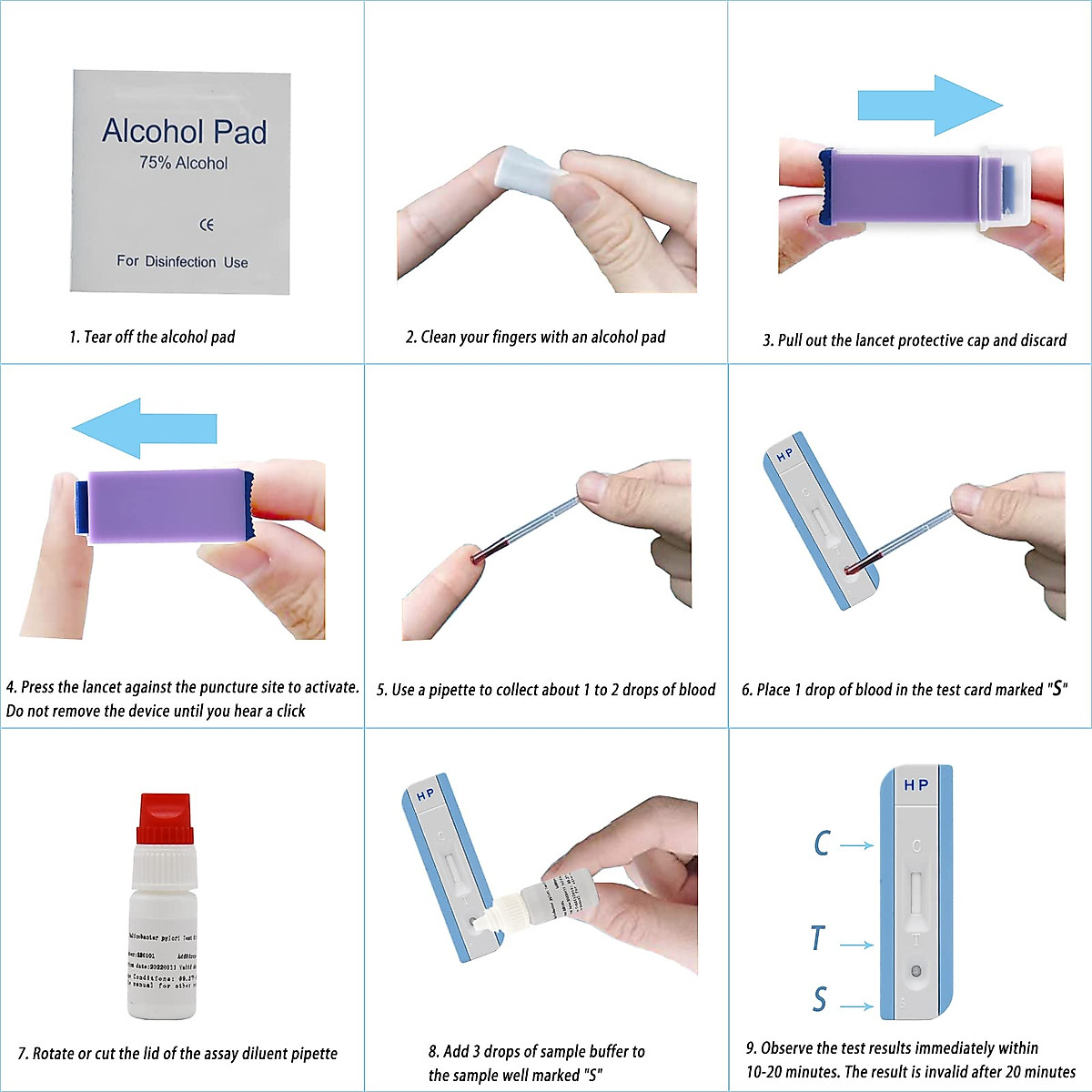 ERTF 2 Test Helicobacter Pylori Detection at Home Detection kit Self-Test at Home, Results in 10-15 Minutes, no Need to go to The Laboratoryv