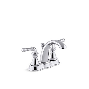 KOHLER 393-N4-CP Devonshire Centerset 4 inch Bathroom Faucet with Pop-Up Drain Assembly, 2-Handle Bathroom Sink Faucet, 1.2 gpm, Polished Chrome