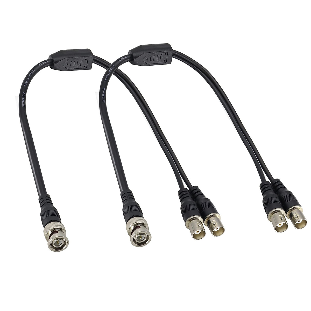 HCFeng BNC Male to Dual BNC Female Adapter Cable BNC RG-58/U Grade Coaxial Y Splitter Cable BNC Female to DIN (75Ohm) RG59 Video Adapter Cable for Security Camera CCTV Systems[2pack/1.3ft]