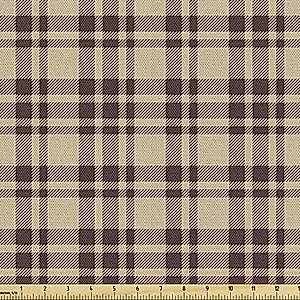Ambesonne Scottish Tartan Fabric by The Yard, Retro Theme Art Old Fashion Check Plaid Pattern Geometric Design, Water Resistant Material for Outdoor Cushion Decorative Home Accents, 1 Yard, Tan Brown