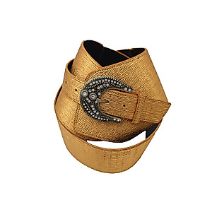 Trendy Fashion Jewelry TFJ Women Wide Western Belt Hip High Waist Faux Leather Dressy M L Metallic Gold