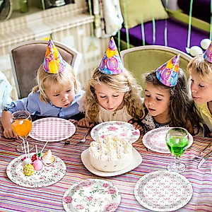 Justforjoyful 48Pcs Floral Paper Plates Pink Rose Party Decoration Disposable Vintage Flower Party Dinnerware Tableware Set Tea Party Dinner Plate for Birthday Wedding Baby Shower Party Supplies 7in