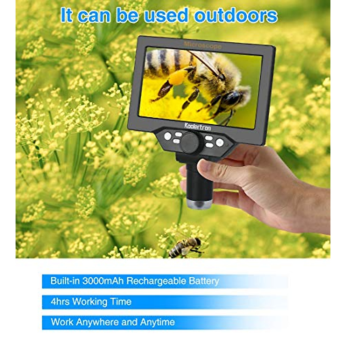 Koolertron 7" LCD Digital Microscope with 32G TF Card,12MP 1-1200X Magnification Handheld USB Microscope Camera,8 LED Light,Rechargeable Battery Microscope for Coins/Plant/Insect/Rock/PCB Soldering