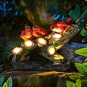 GIGALUMI Cardinal Birds Garden Statue Solar Lights, Outdoor Cardinal Menmorial Statues Gifts Decorative Waterproof LED Solar Cardinal Lights Figurine, Garden Ornament Gift Outdoor Lawn, Yard Decor