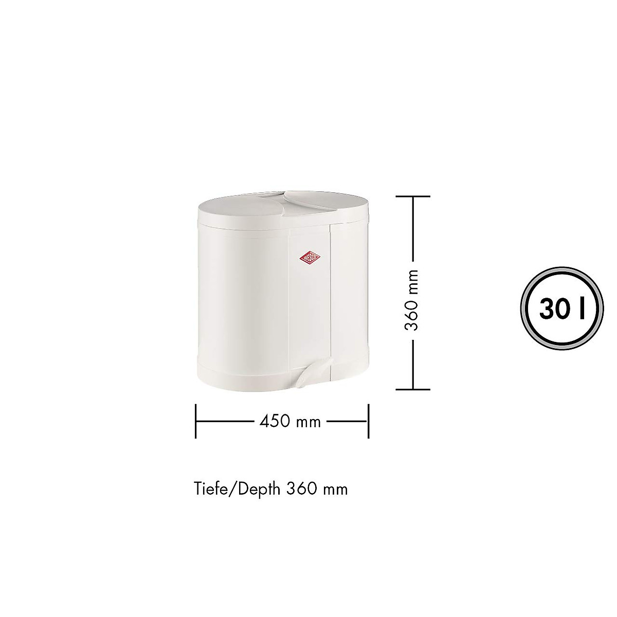 Wesco 170611-02 Pedal Type Trash Can, Red, Size: 16.9 x 17.7 x 14.2 inches (43 x 45 x 36 cm), Kitchen Pedal Bin, Separate Double