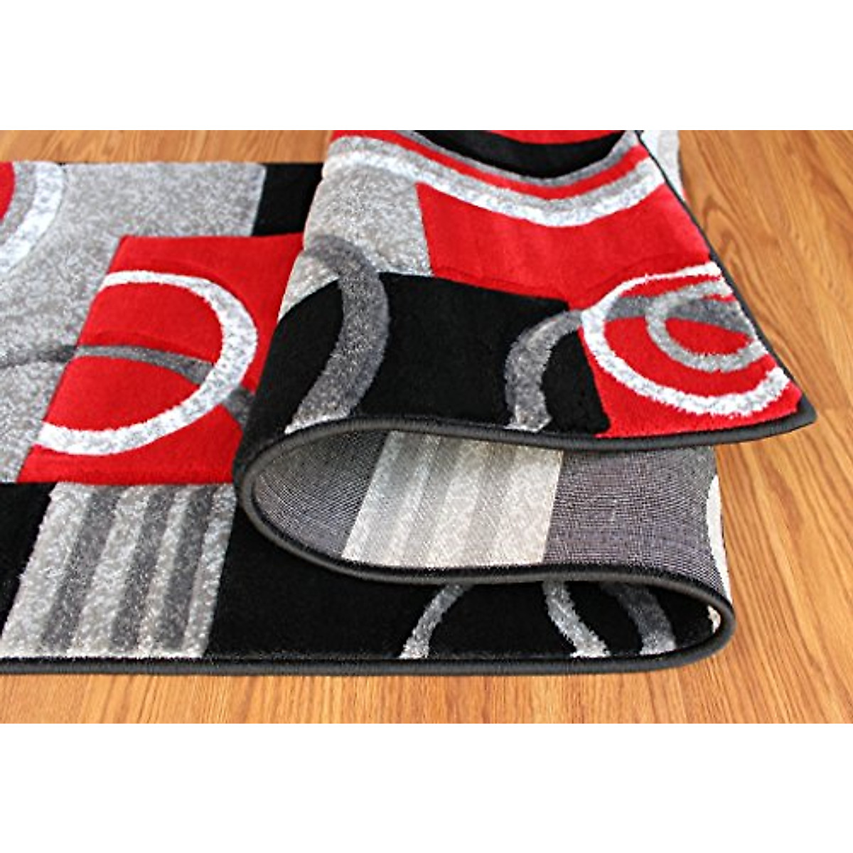 Masada Rugs, Sophia Collection Hand Carved Area Rug Modern Contemporary Red Grey White Black (2 Feet X 7 Feet 3 Inch) Runner