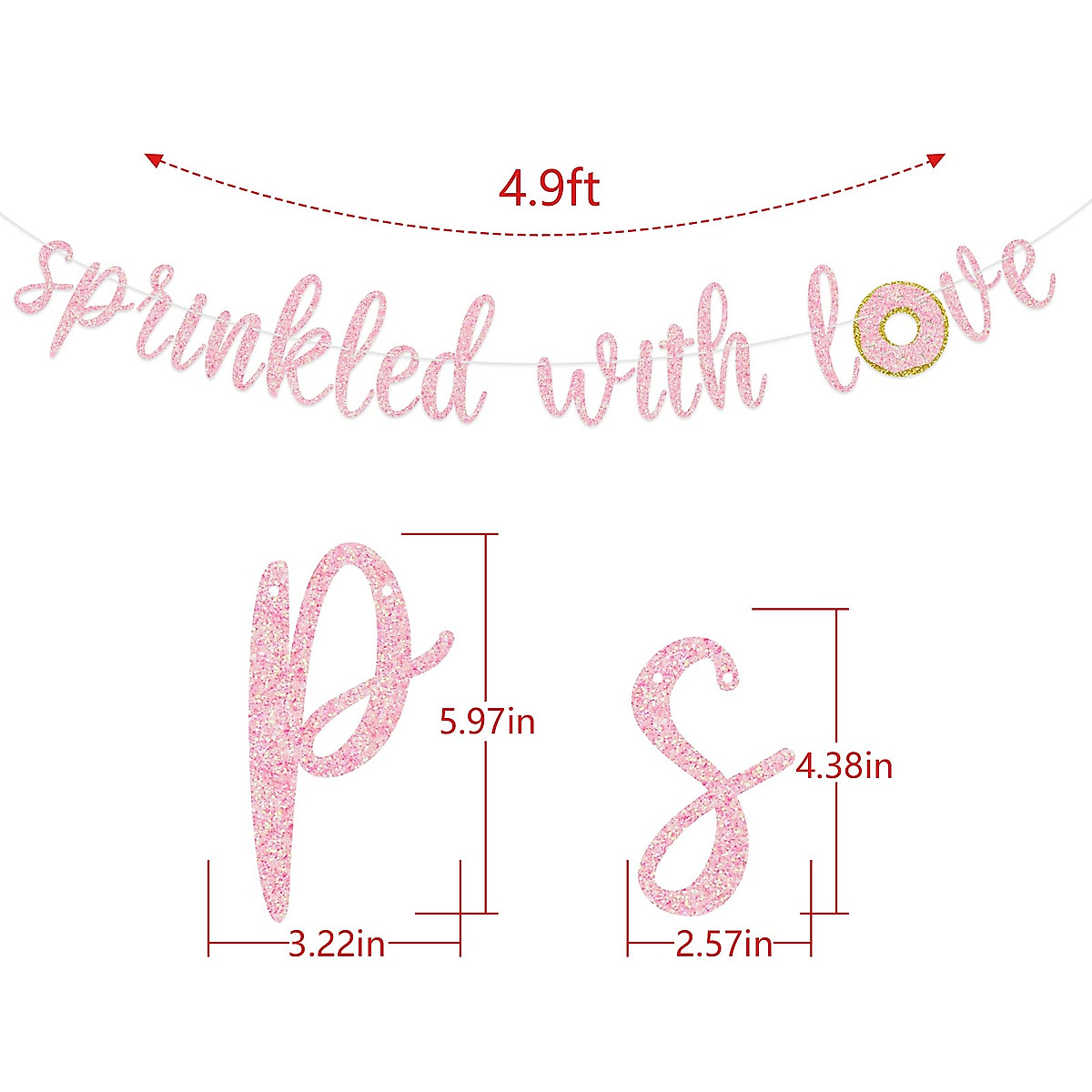 Sprinkled with Love Glitter Banner Baby Shower Sprinkle Party Decoration for Girl Pre-Strung Sign Gold (Pink)