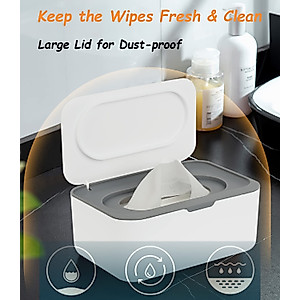 Wipes Dispenser, Wipe Holder for Baby & Adult, Seposeve Refillable Wipe Container, Keeps Wipes Fresh, One-Handed Operation. Non-Slip, Easy Open/Close Wipes Pouch Case, (Grey)