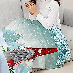 Flannel Fleece Bed Blanket Lightweight Cozy Plush Throw Blanket for Bedroom/Living Rooms/Sofa/Couch, Christmas Gnome Named Tomte Standing in Winter 60" x 80"
