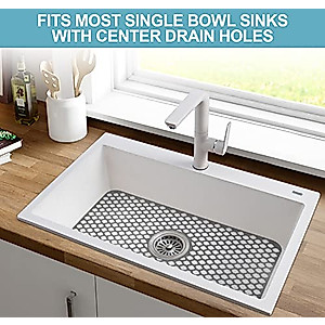 Silicone Sink Protectors for Kitchen - UFU Grey Silicone Sink Mat Grid Accessory with Center Drain, Kitchen Sink Protector（24.8"x 12.9"）